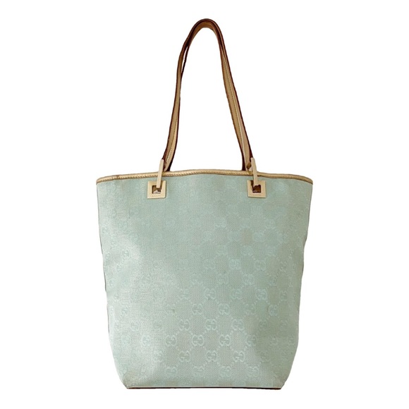 Gucci | Bags | Gucci Blue And Gold Thread Monogram Canvas Shoulder Tote ...